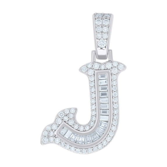 925 Sterling Silver Princess Moissanite Block Letter J Initial Pendant ...