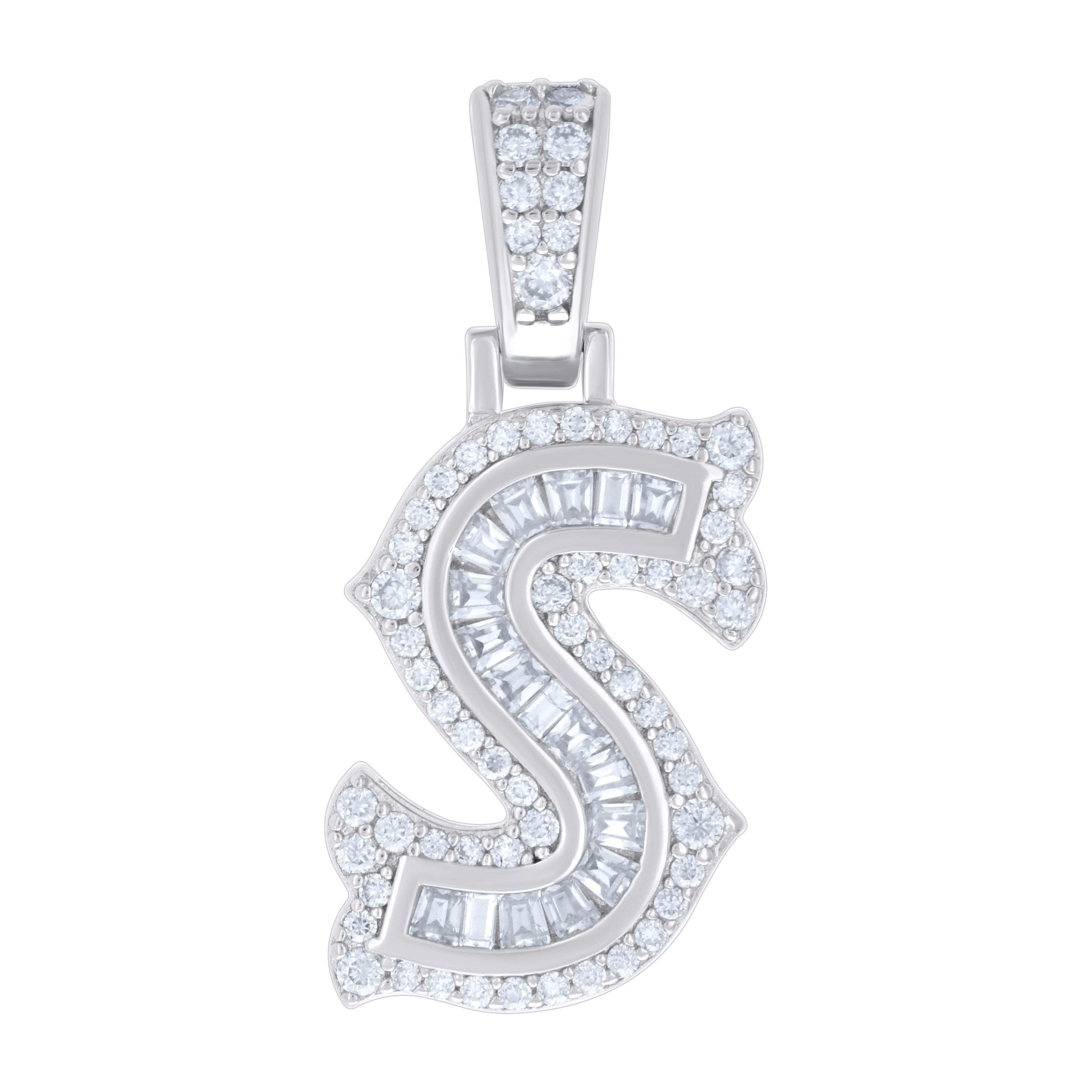 925 Sterling Silver Princess Moissanite Block Letter S Initial Pendant ...