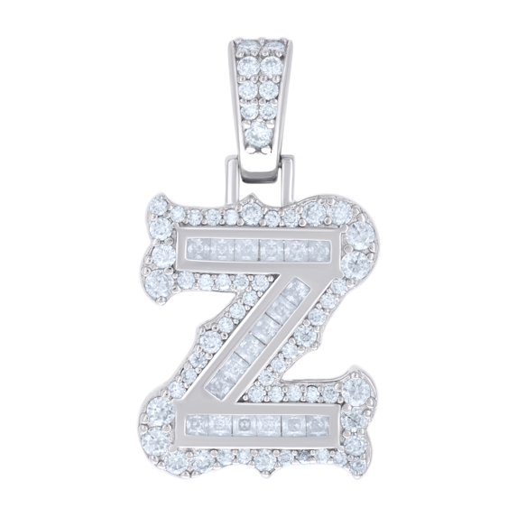 925 Sterling Silver Princess Moissanite Block Letter Z Initial Pendant ...