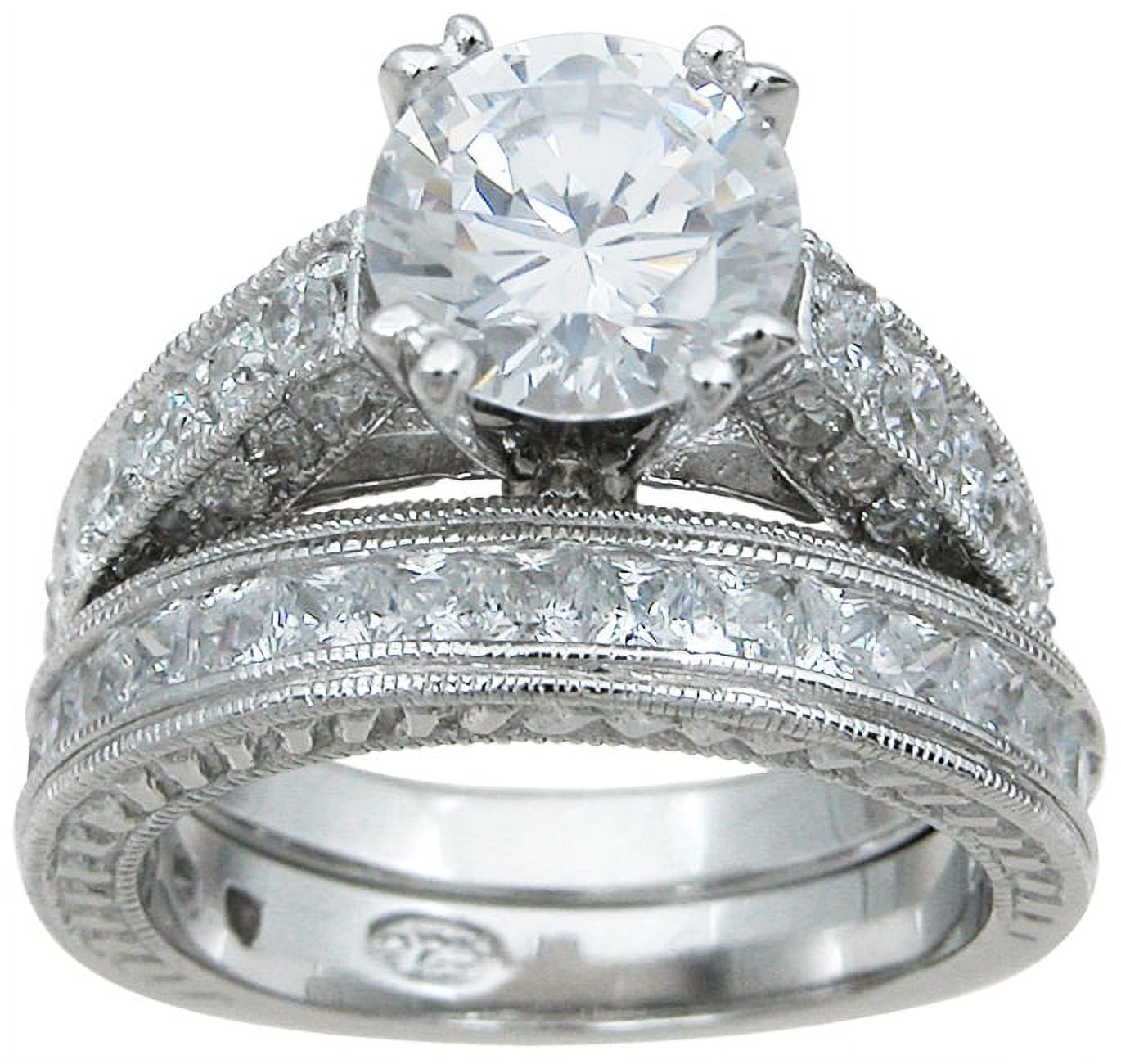 925 Sterling Silver Princess Wedding Rings for Women Wedding Ring Set ...