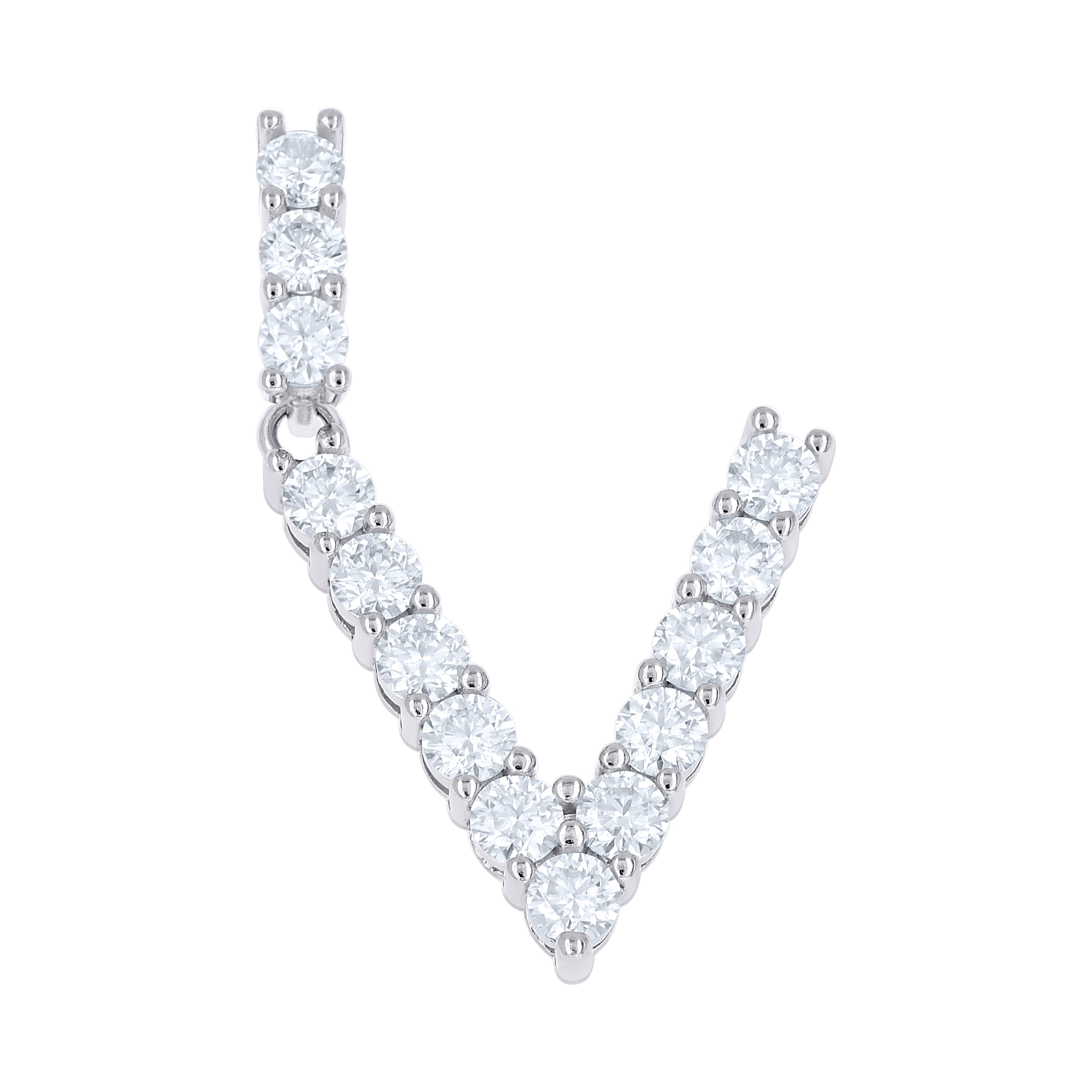 925 Sterling Silver Prong Moissanite Small Block Font Letter V Pendant ...