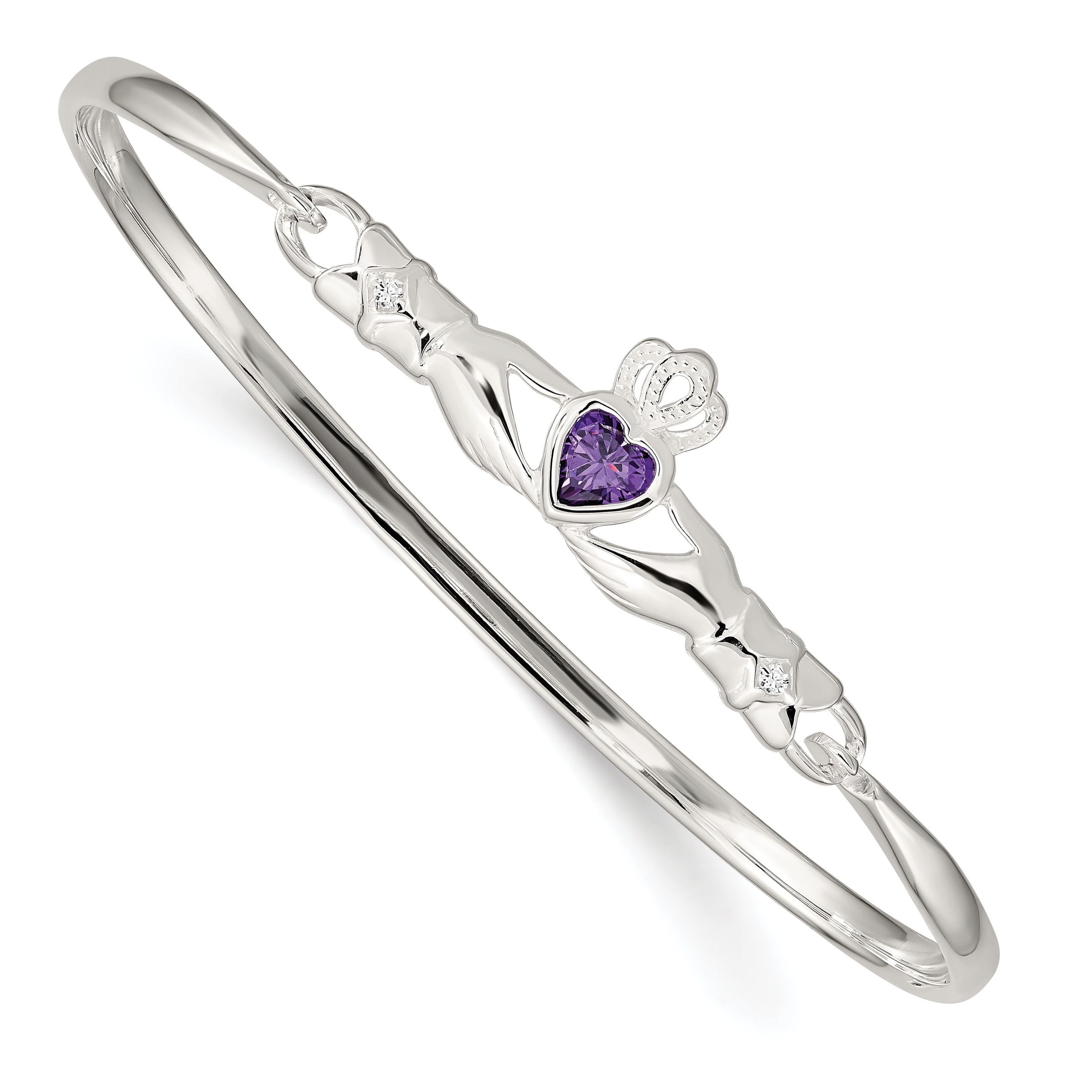 925 Sterling Silver Purple Cubic Zirconia Cz Irish Claddagh Celtic Knot ...