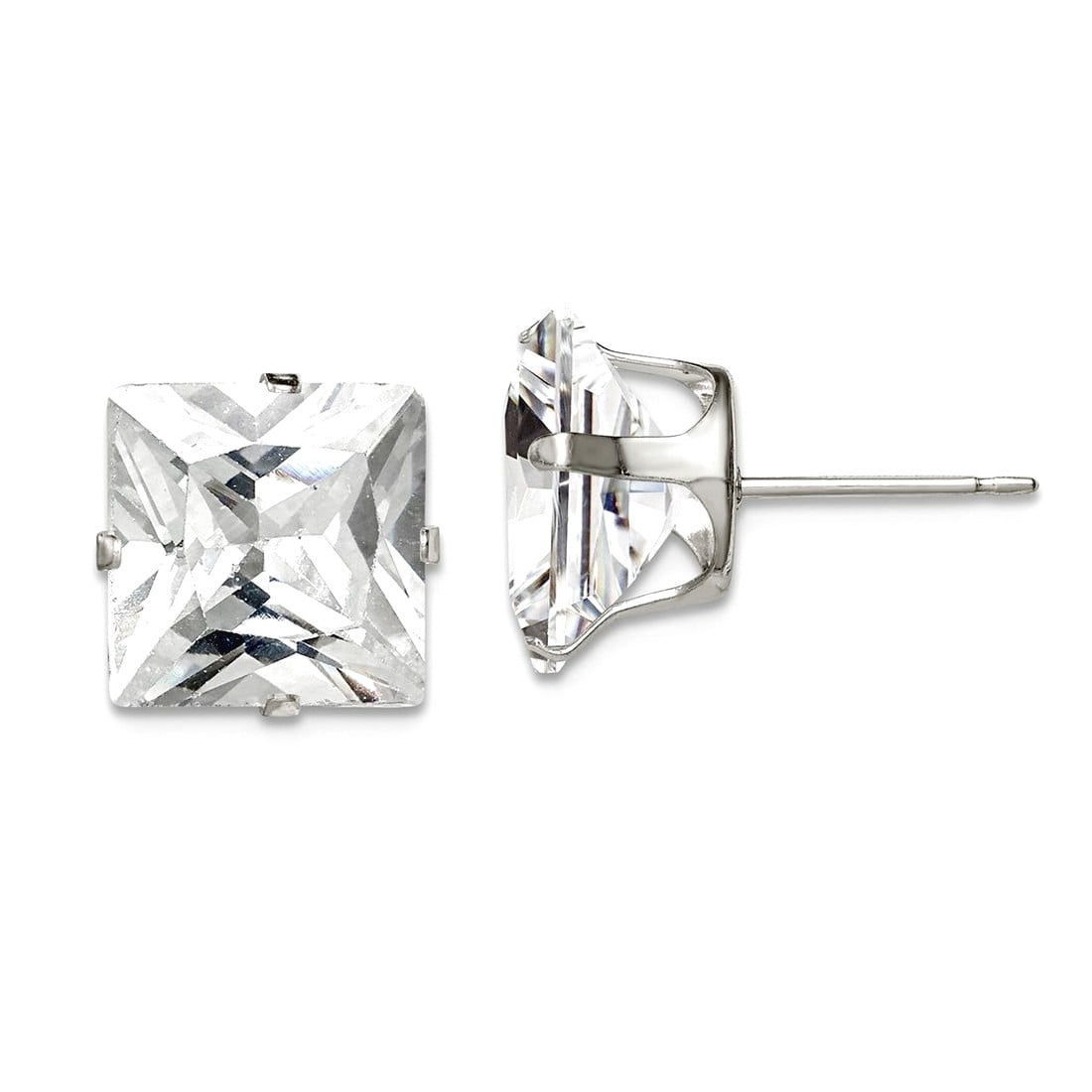 925 Sterling Silver Radiant Cut Snap setting Post 10mm Square Cubic ...
