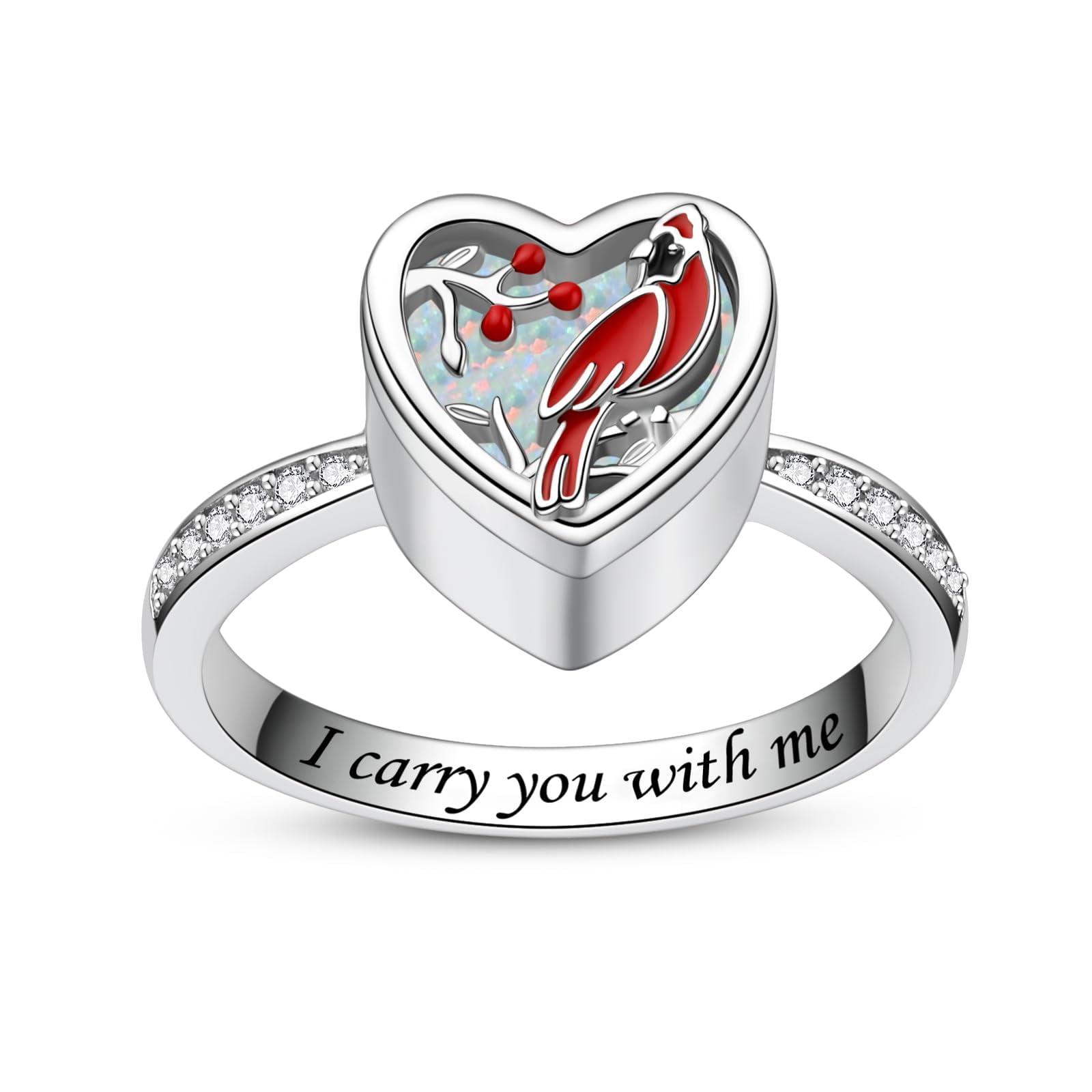 925 Sterling Silver Red Cardinal Urn Rings for Women Hold Loved Ones ...