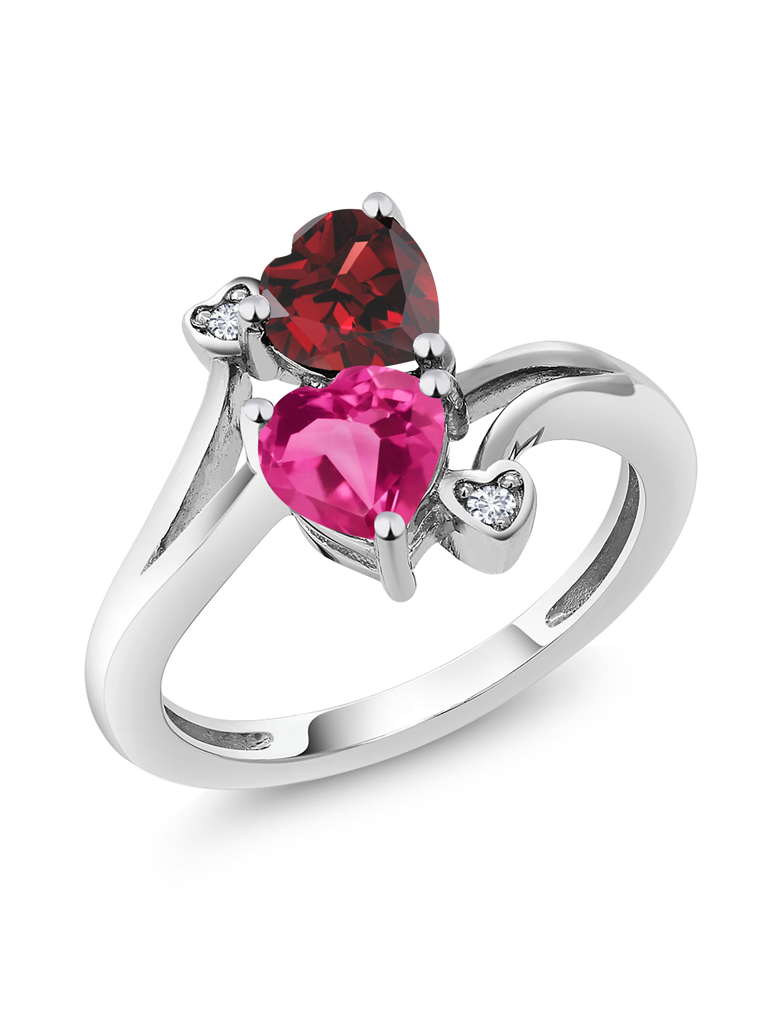925 Sterling Silver Red Garnet Pink Created Sapphire and White Lab ...