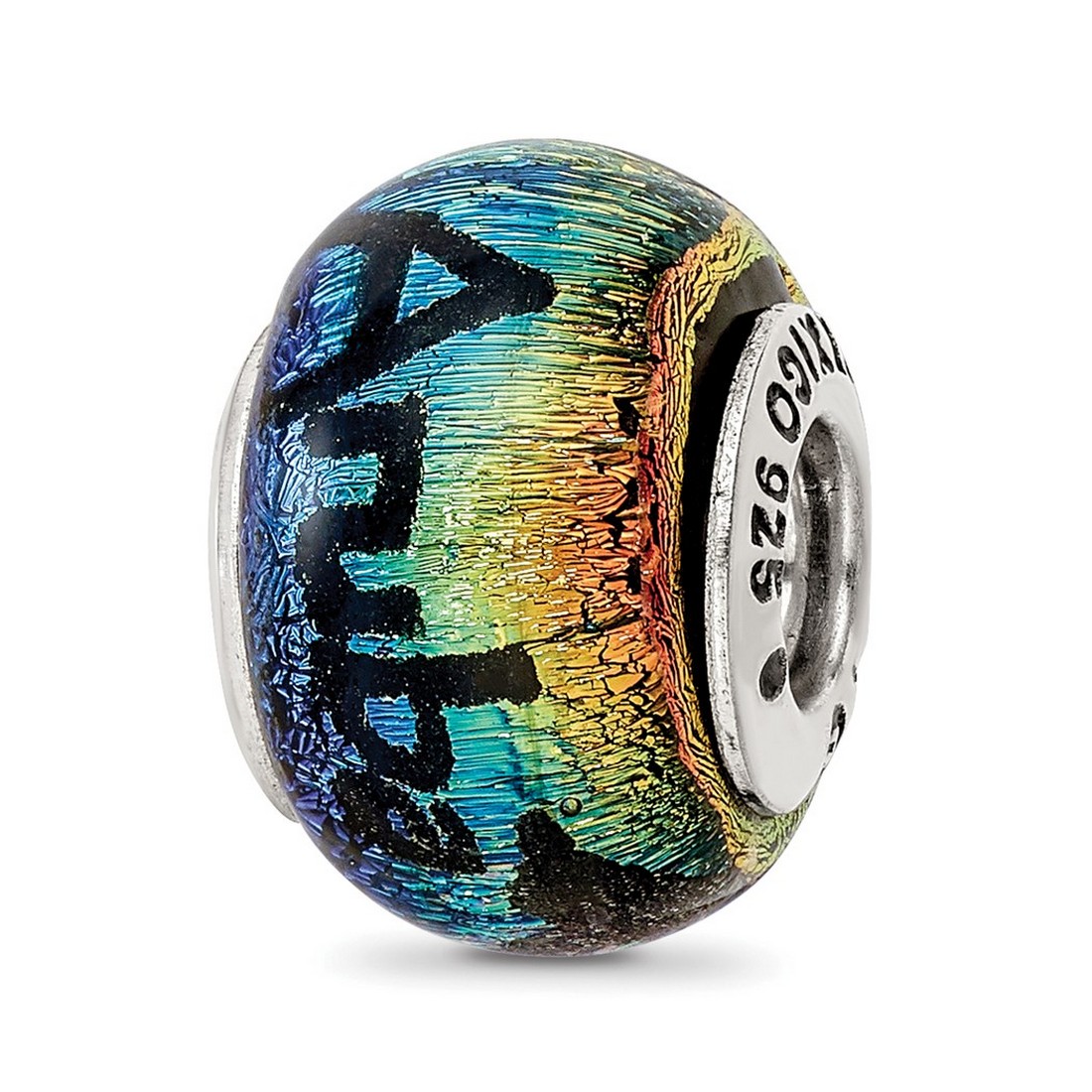 925 Sterling Silver Reflections Aruba Orange Dichroic Glass Bead Charm ...