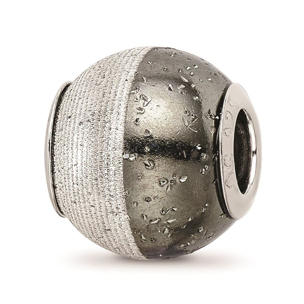 925 Sterling Silver Reflections Etched and Black with Sparkles Bead ...