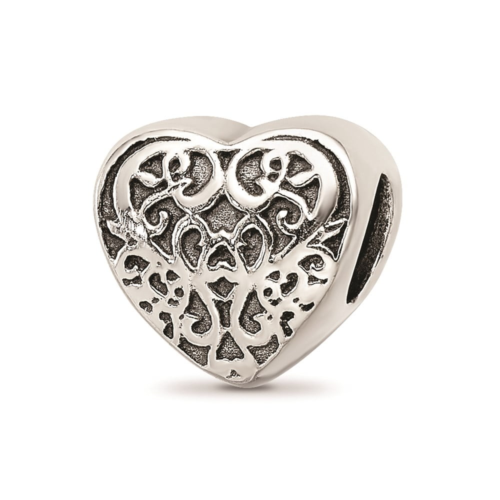925 Sterling Silver Reflections Filigree Heart Bead Charm Pendant Fine ...