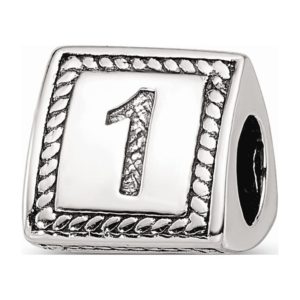 925 Sterling Silver Reflections Number 1 Triangle Block Bead; for ...
