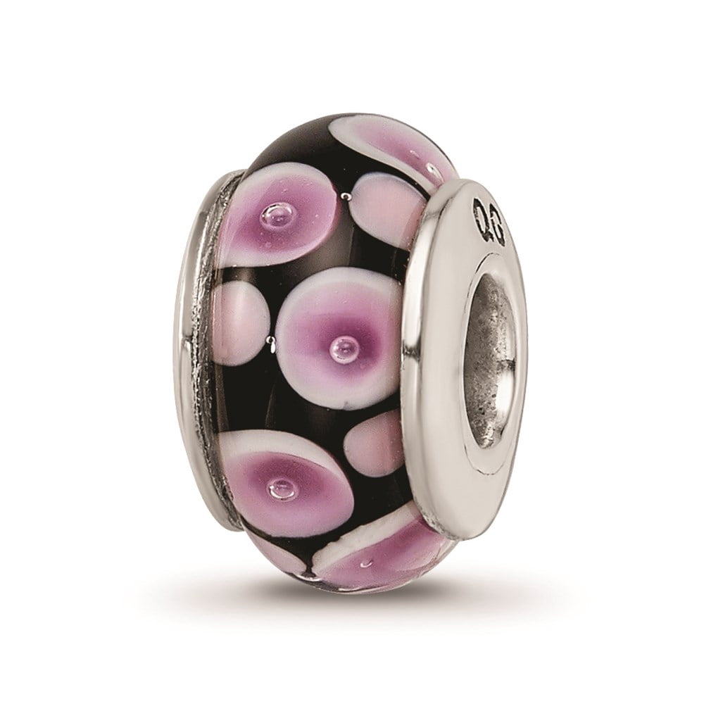 925 Sterling Silver Reflections Purple/Black Hand-Blown Glass Bead ...