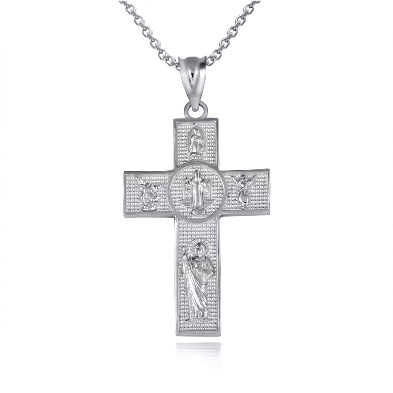 .925 Sterling Silver Religious Patron Saints Beaded Cross Pendant ...