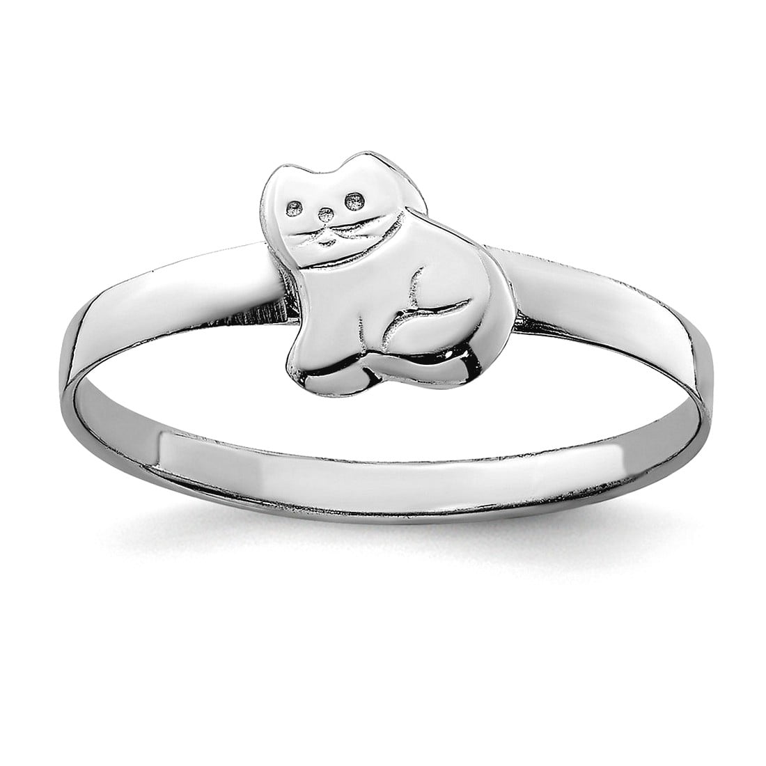 925 Sterling Silver Rh Plated Polished Kitty Cat Ring Size 4-Ring - .8 ...