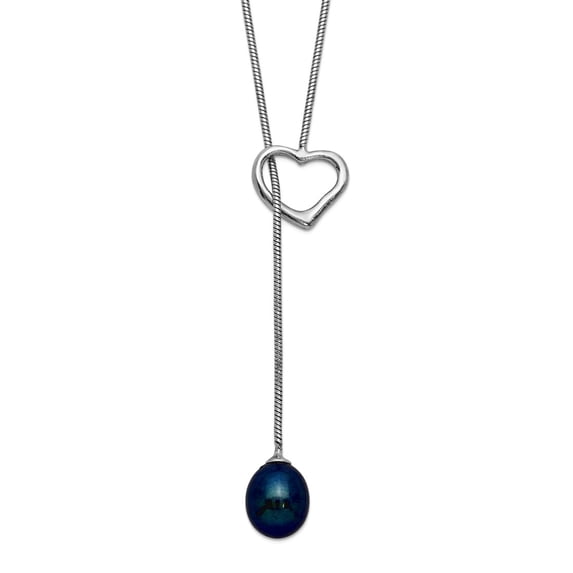 925 Sterling Silver Rhod Plat 7-8mm Black Rice Freshwater Cultured ...