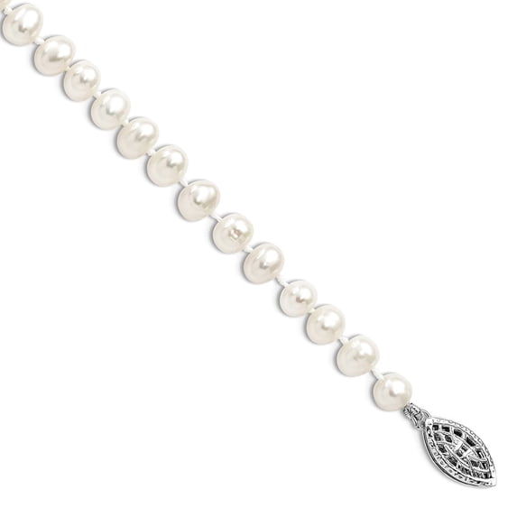 925 Sterling Silver Rhodium 5-6mm White Freshwater Cultured Pearl ...