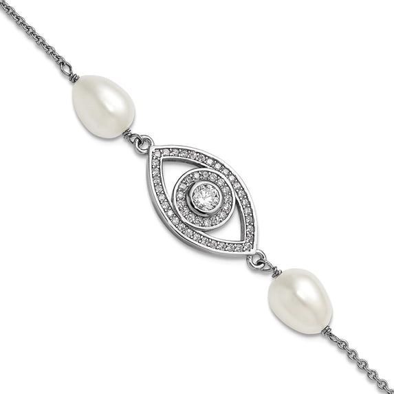 925 Sterling Silver Rhodium 6-8mm Teardrop Fwc CZ Evil Eye With 1 Inch ...