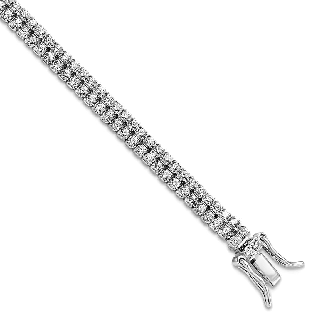 925 Sterling Silver Rhodium Plated 2-row Cubic Zirconia Tennis Bracelet ...