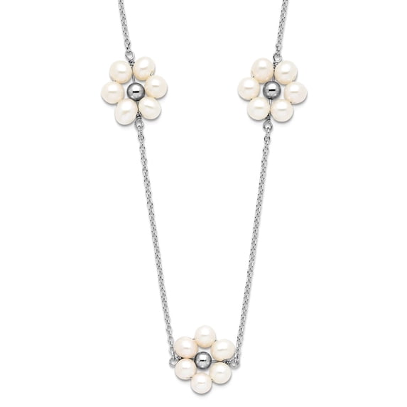 925 Sterling Silver Rhodium Plated 4-5mm Fwc Pearl Flowers With 1 ...