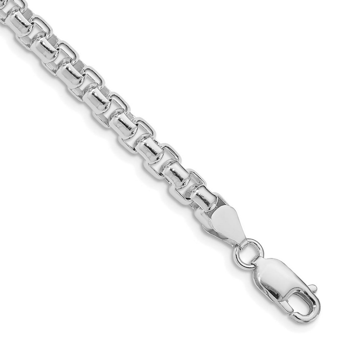 925 Sterling Silver Rhodium Plated 5.2mm Round Box Chain Necklace 18 ...