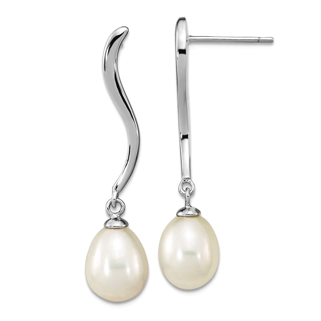 925 Sterling Silver Rhodium Plated 7x9mm Teardrop Freshwater Cultured ...