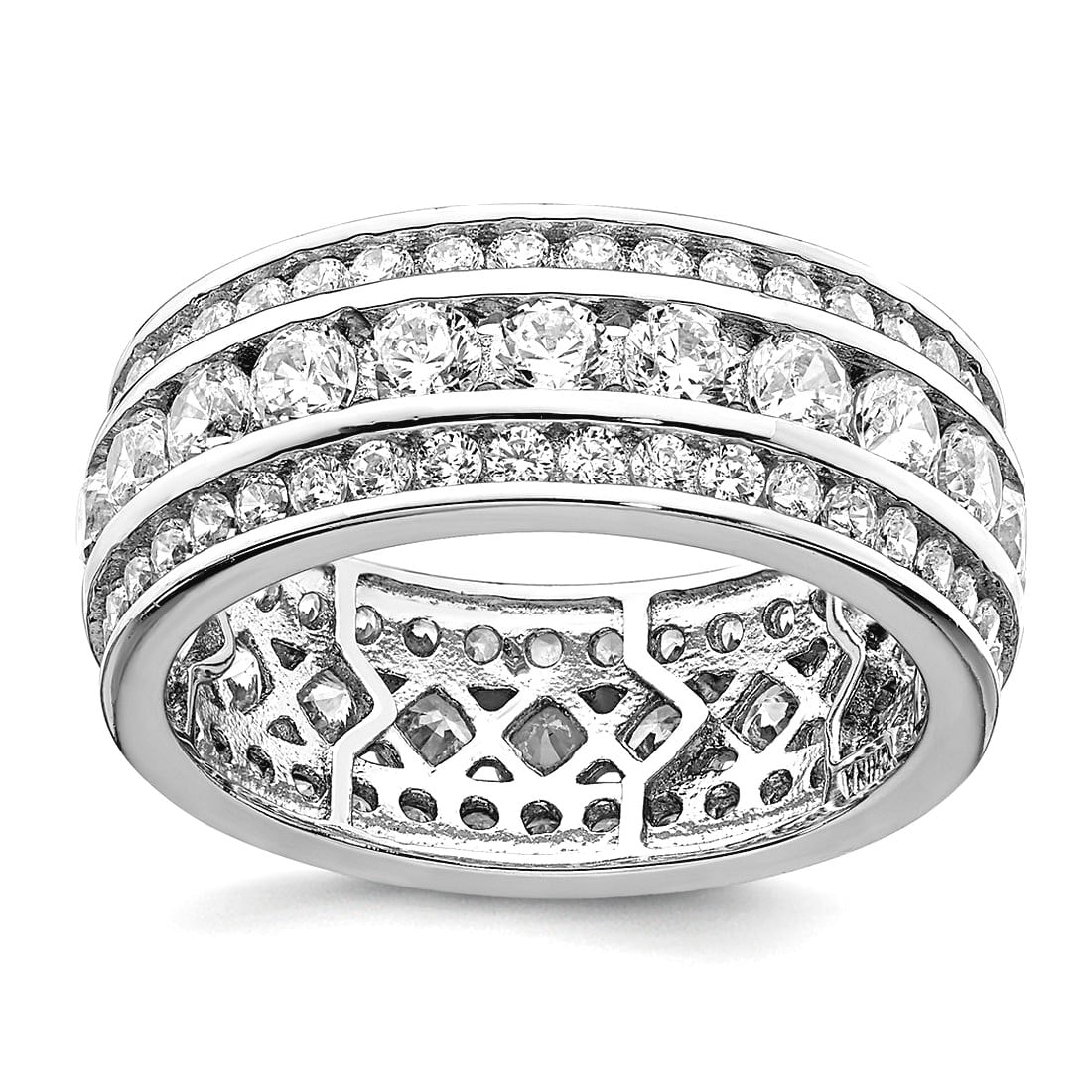 925 Sterling Silver Rhodium Plated CZ Simulated Diamond 3 row Eternity ...