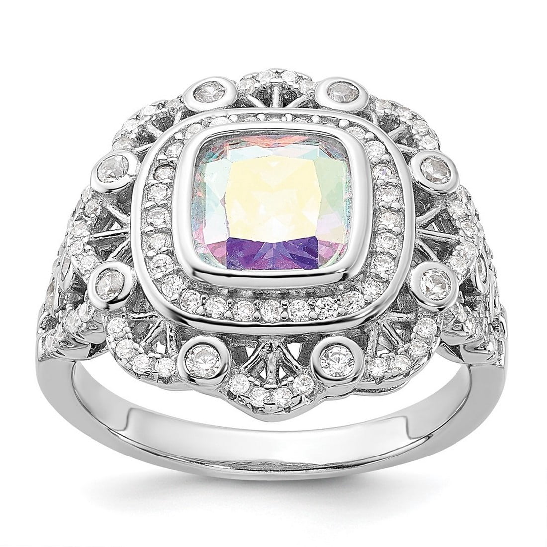 925 Sterling Silver Rhodium Plated Clear and Iridescent CZ Cubic ...