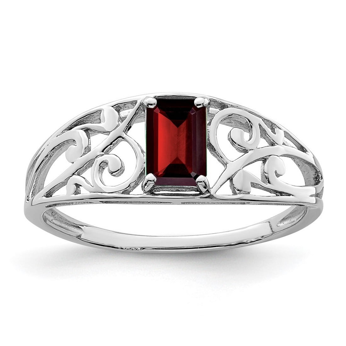 925 Sterling Silver Rhodium Plated Garnet Ring Size 8 Measures 2mm Wide ...