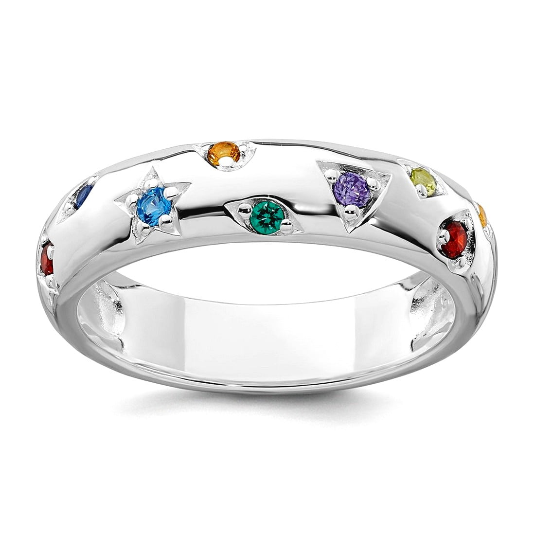 925 Sterling Silver Rhodium Plated Polished 5.0mm Multicolor Cubic ...