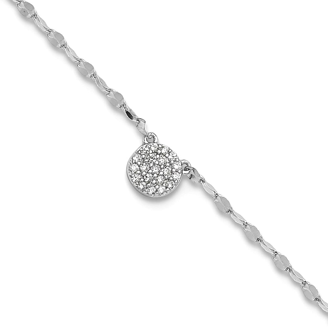 925 Sterling Silver Rhodium Plated Polished Cubic Zirconia Anklet 10 ...