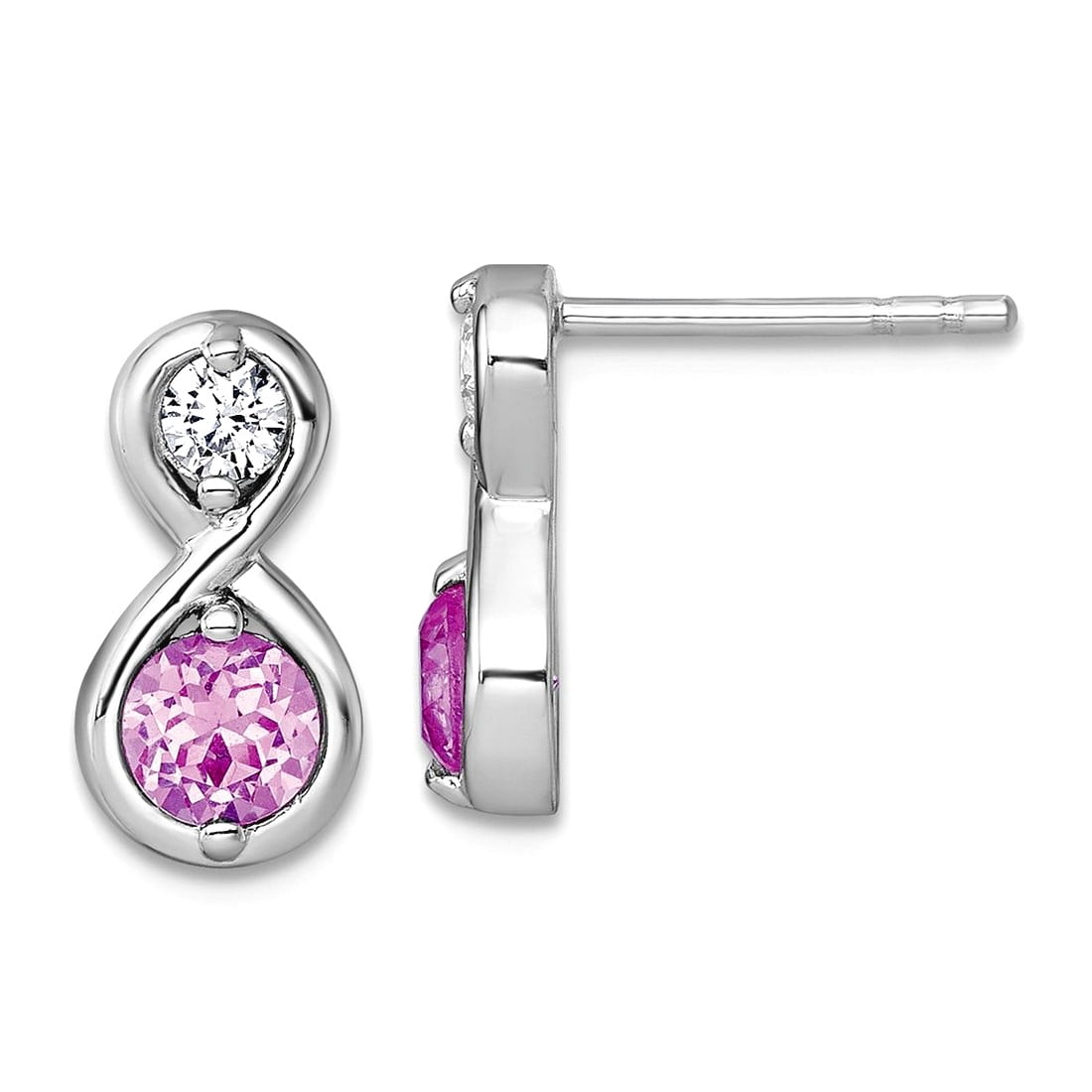 925 Sterling Silver Rhodium Plated Polished Created Ruby and CZ ...