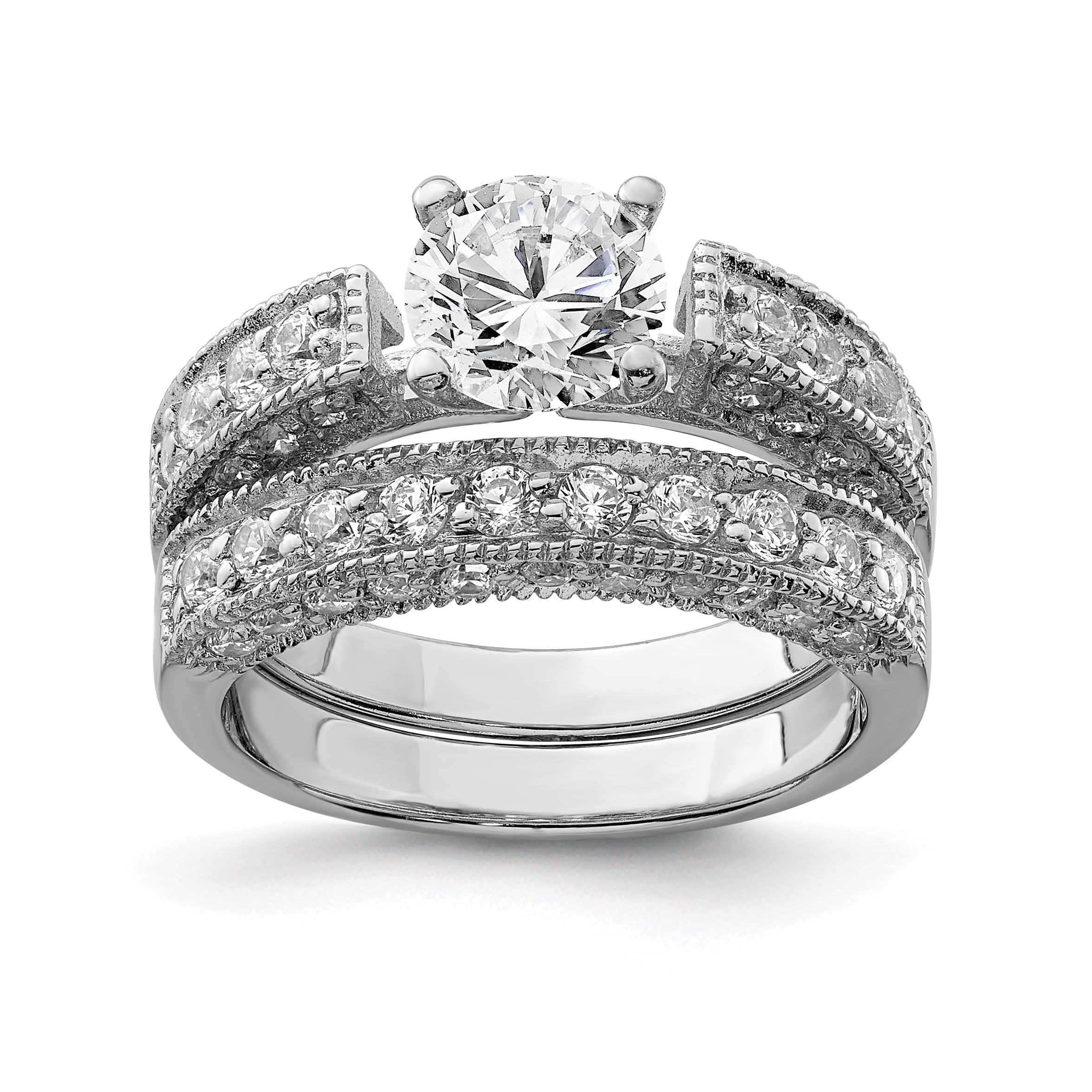925 Sterling Silver Rhodium-plated 2-Piece Cubic Zirconia Wedding Set ...
