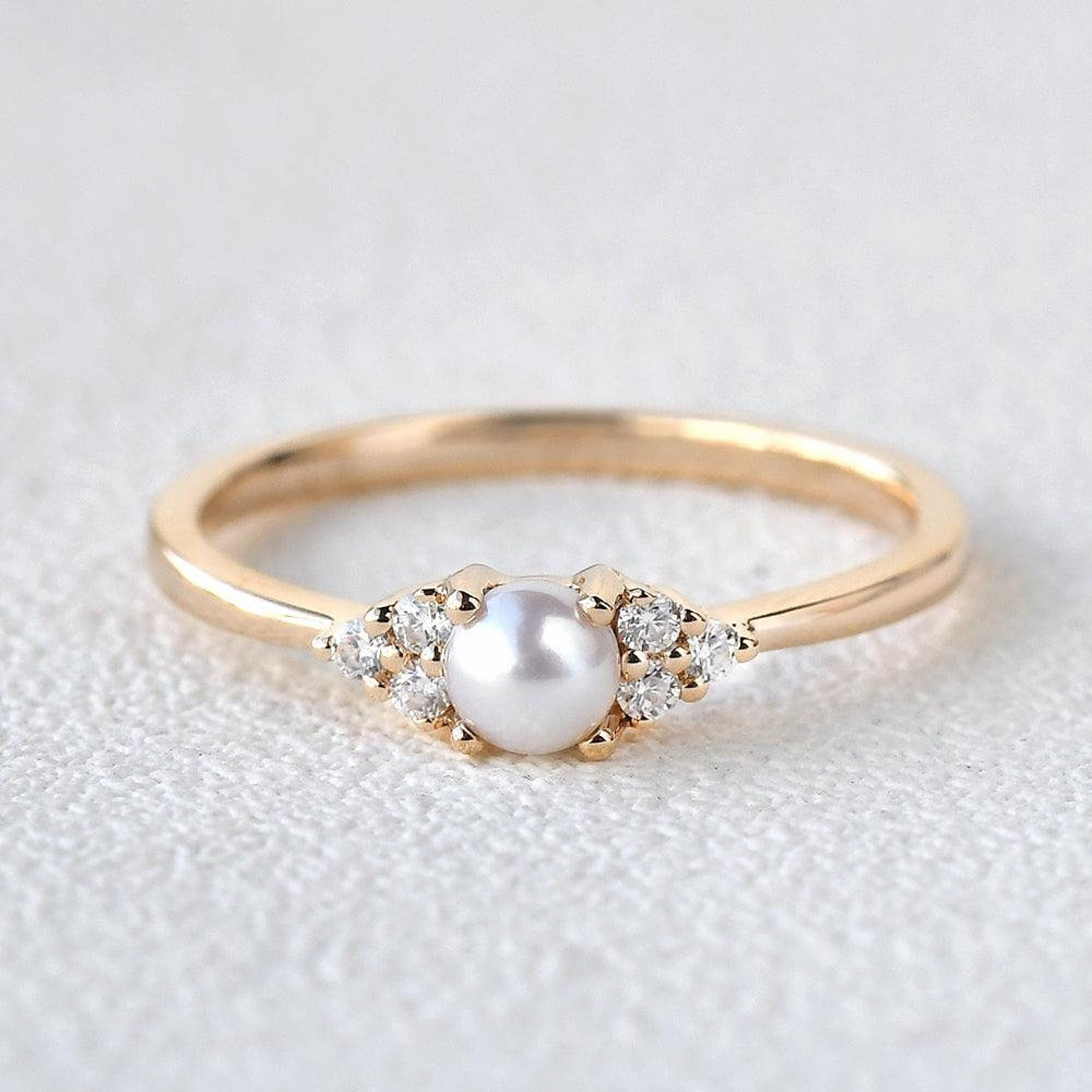 925 Sterling Silver Ring – 14K Gold Plated Diamond & Freshwater Pearl ...