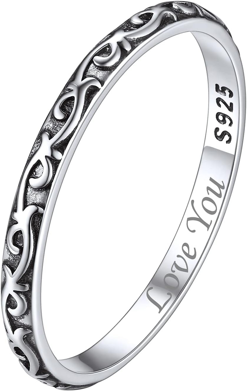 925 Sterling Silver Ring 2mm Retro Evil Eye/Vine Stacking Rings ...