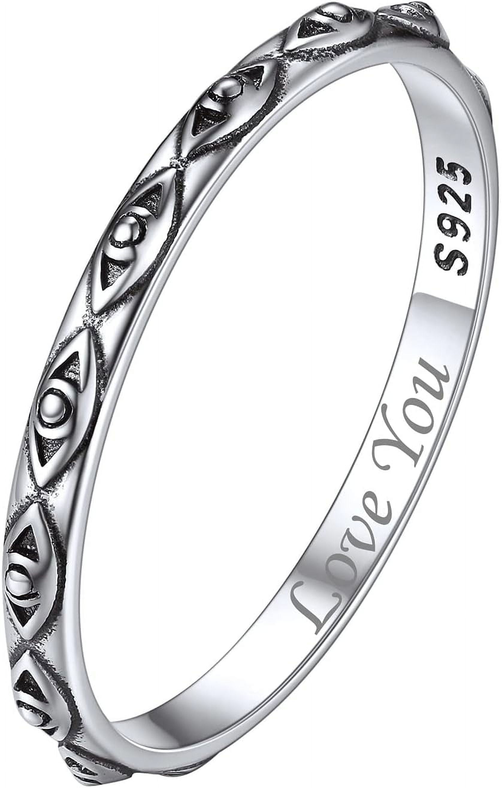 925 Sterling Silver Ring 2mm Retro Evil Eye/Vine Stacking Rings ...