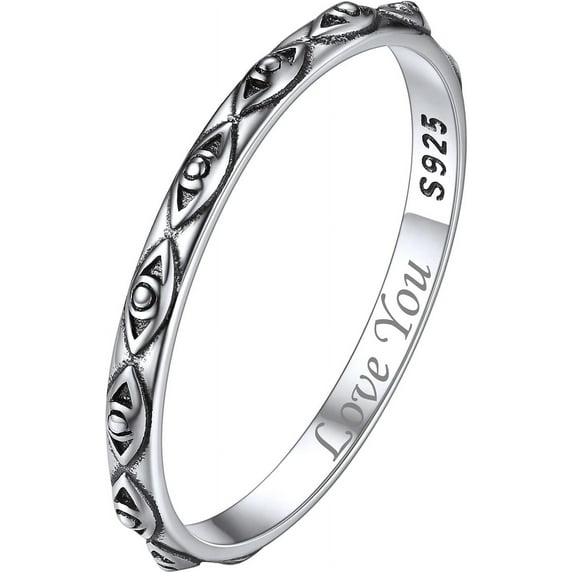 925 Sterling Silver Ring 2mm Retro Evil Eye/Vine Stacking Rings ...