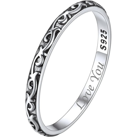 925 Sterling Silver Ring 2mm Retro Evil Eye/Vine Stacking Rings ...