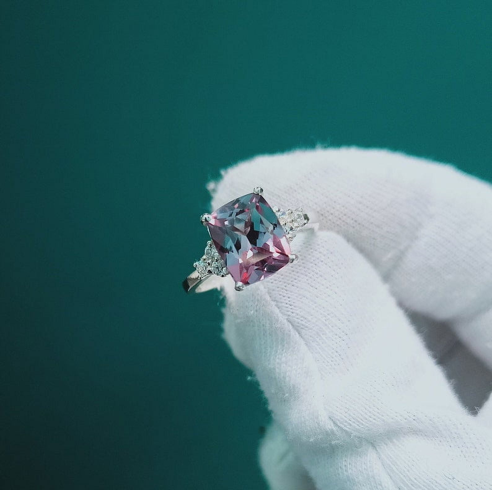 925 Sterling Silver Ring Cushion Cut Alexandrite Ring Color Change ...