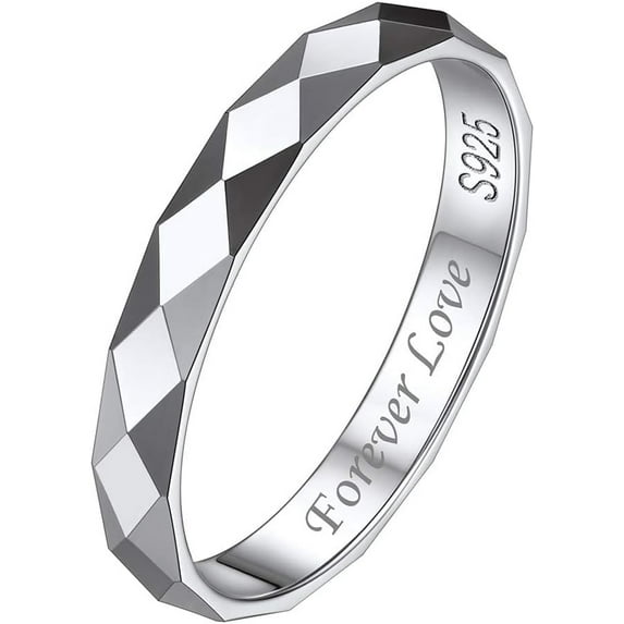 925 Sterling Silver Ring Customizable Sandblast Finish/Multi-Faceted ...
