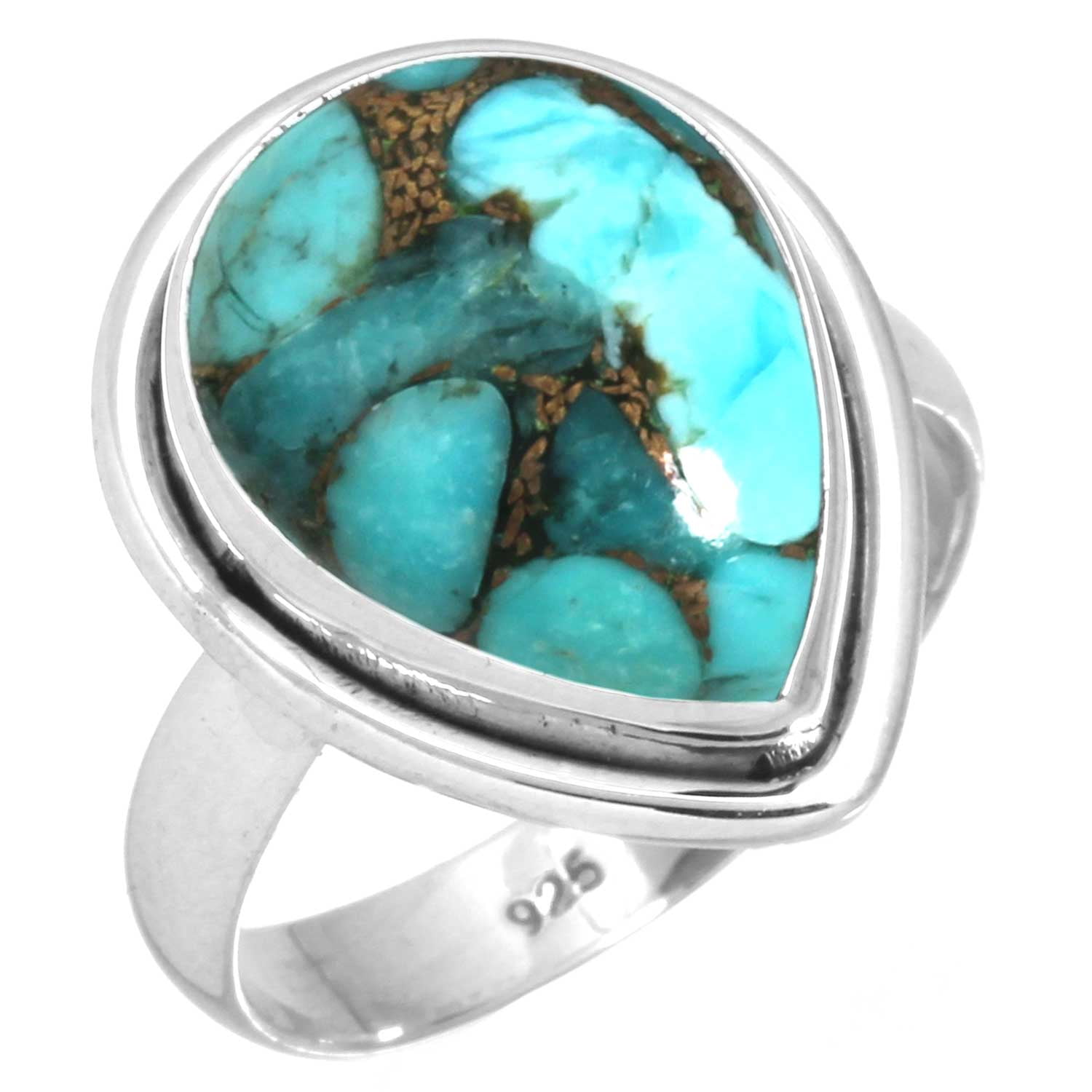 925 Sterling Silver Women Jewelry Copper Blue Turquoise Ring - Walmart.com