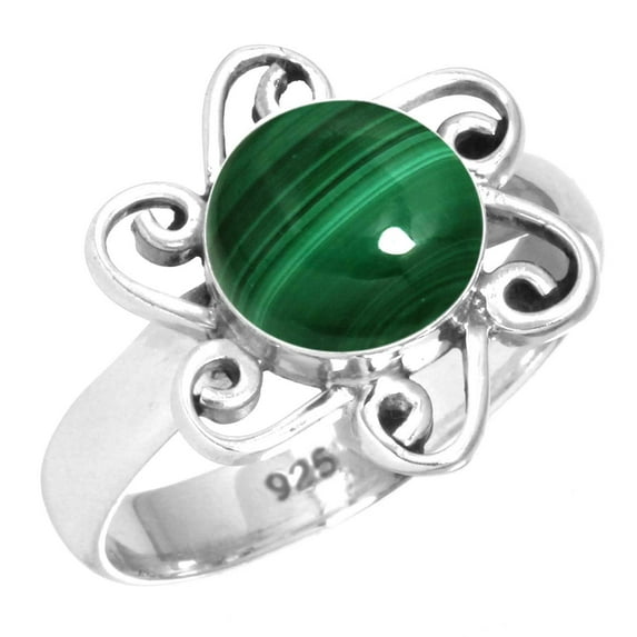 925 Sterling Silver Ring For Women - Teens Green Natural Malachite ...