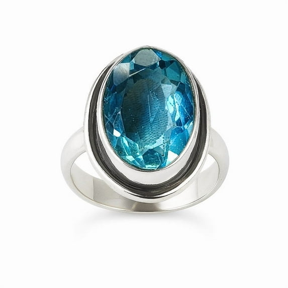 925 Sterling Silver Ring Handmade Heart Gemstone Ring, Silver Blue Topaz Ring, Antique Silver ...