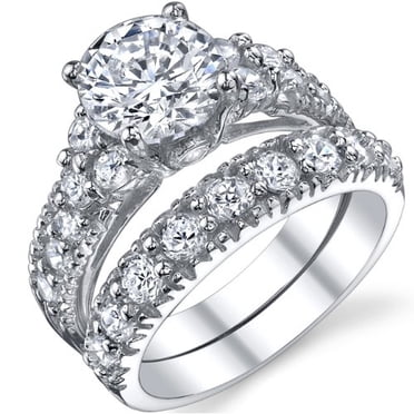 Newshe Engagement Rings for Women Wedding Ring Set 925 Sterling Silver ...