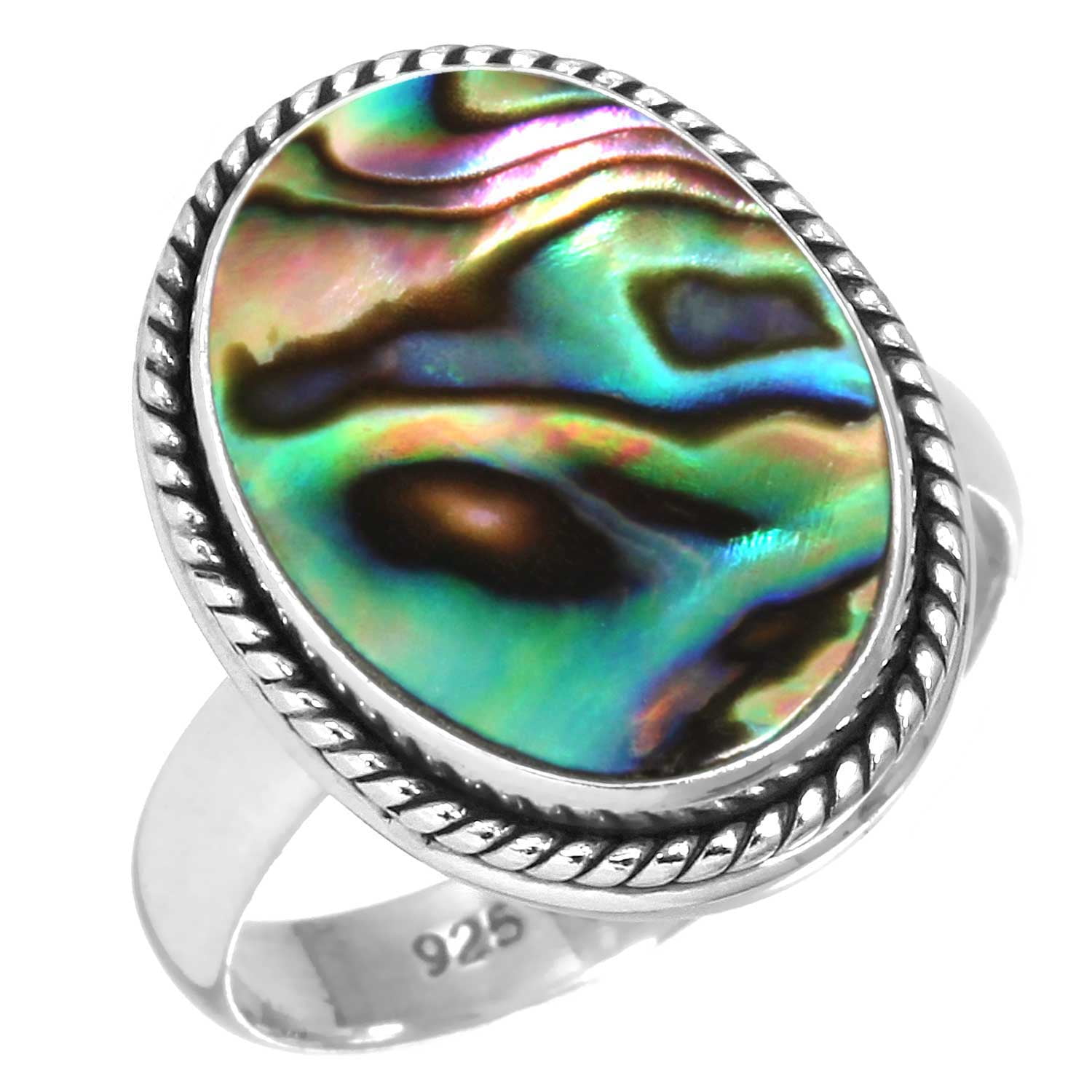 925 Sterling Silver Ring For Women - Men Multicolor Real Abalone Shell ...