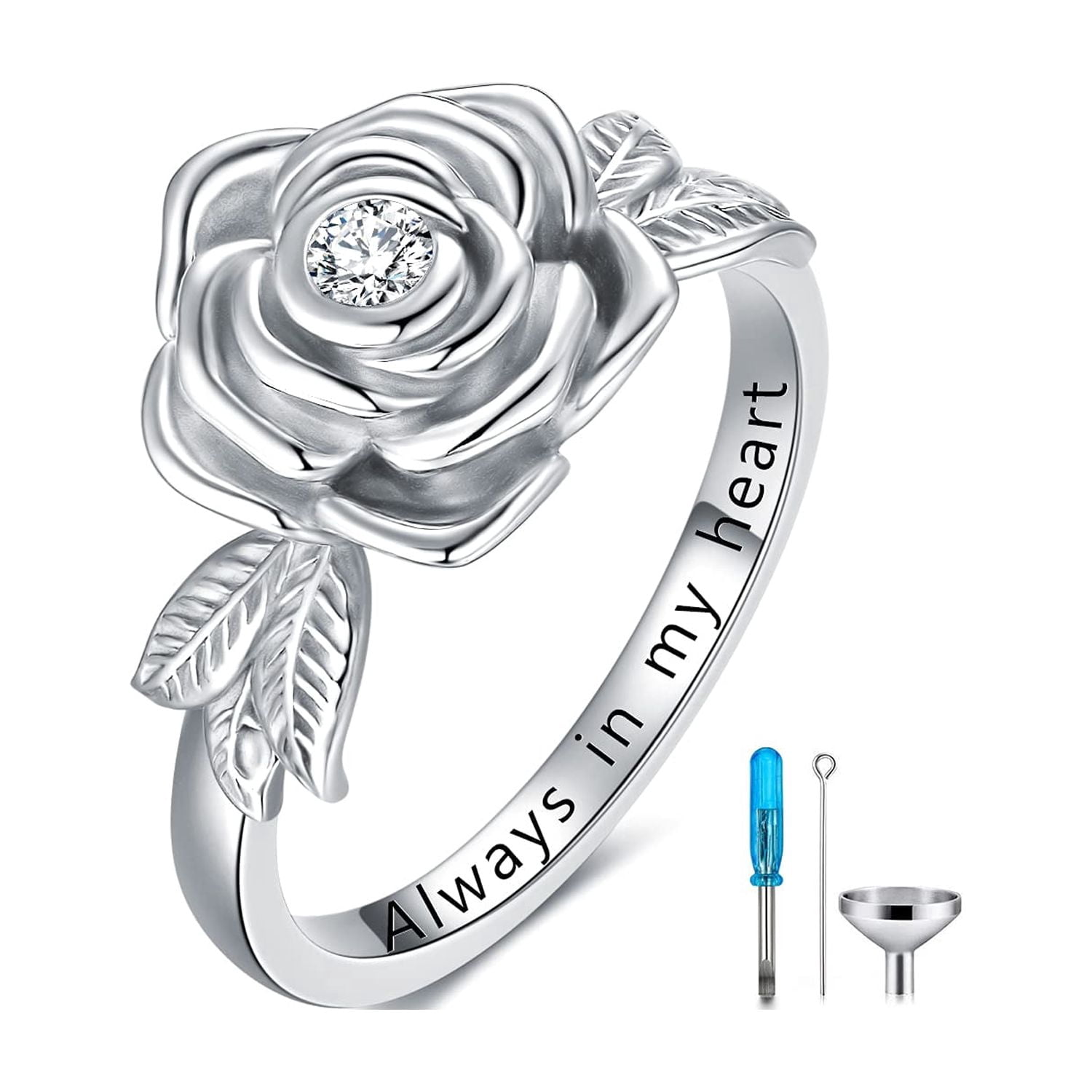 925 Sterling Silver Rose Flower Cremation Urn Ring Holds Loved Ones ...