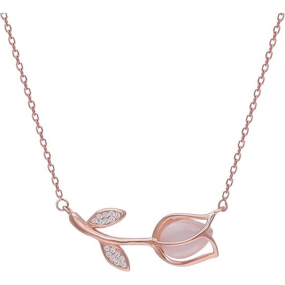 925 Sterling Silver Rose Gold-Plated Pink Quartz Flower Necklace with ...