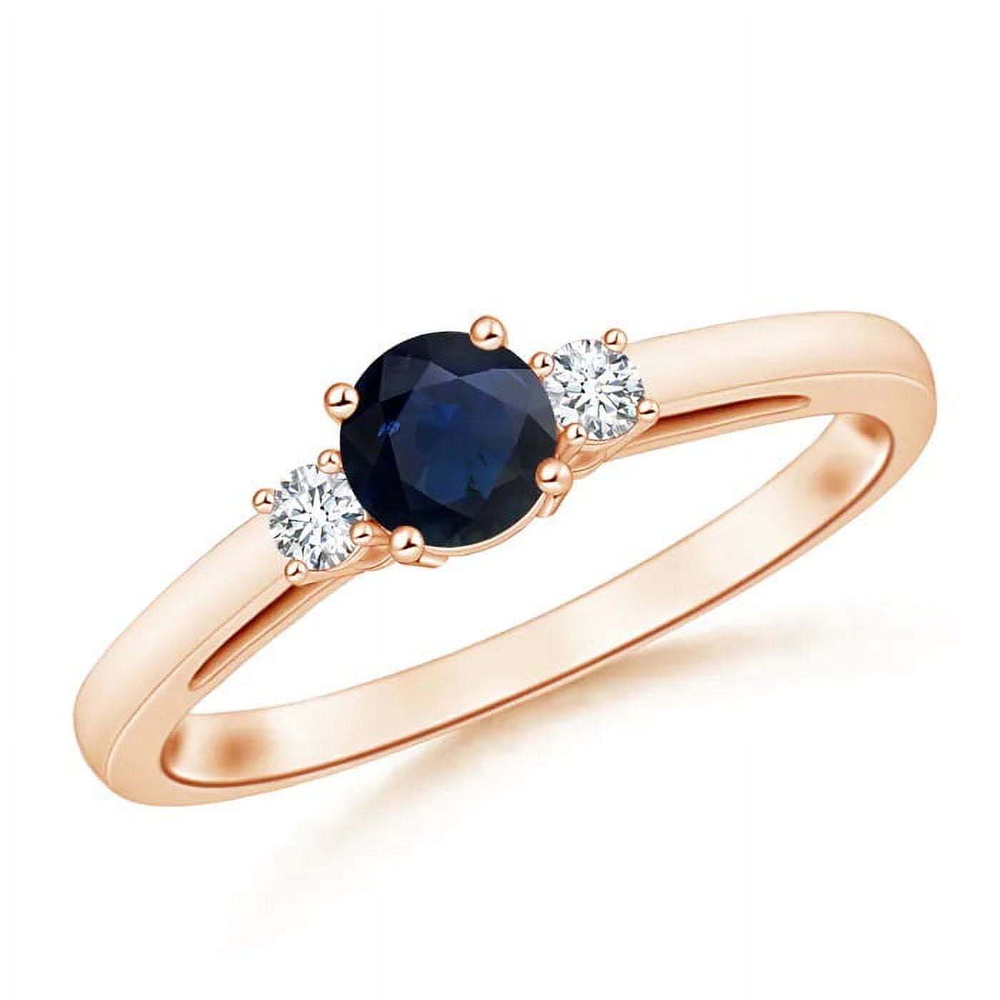 925 Sterling Silver Rose Plated 0.5 Ctw Round Blue Sapphire Three Stone ...