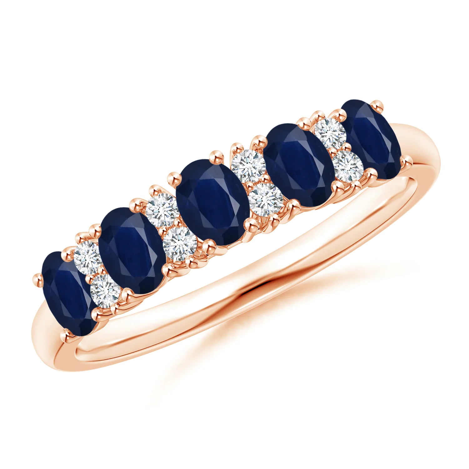 925 Sterling Silver Rose Plated 1.20 Ctw Blue Sapphire Eternity Bridal ...