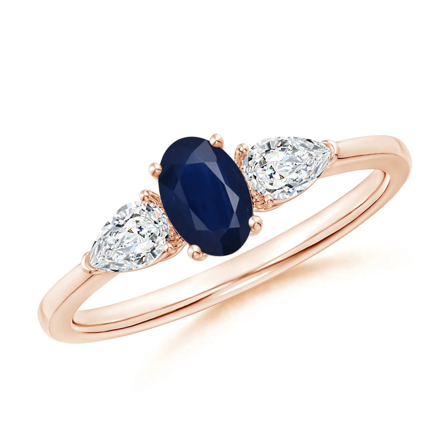 925 Sterling Silver Rose Plated 1 Ctw Blue Sapphire Three Stone Band ...