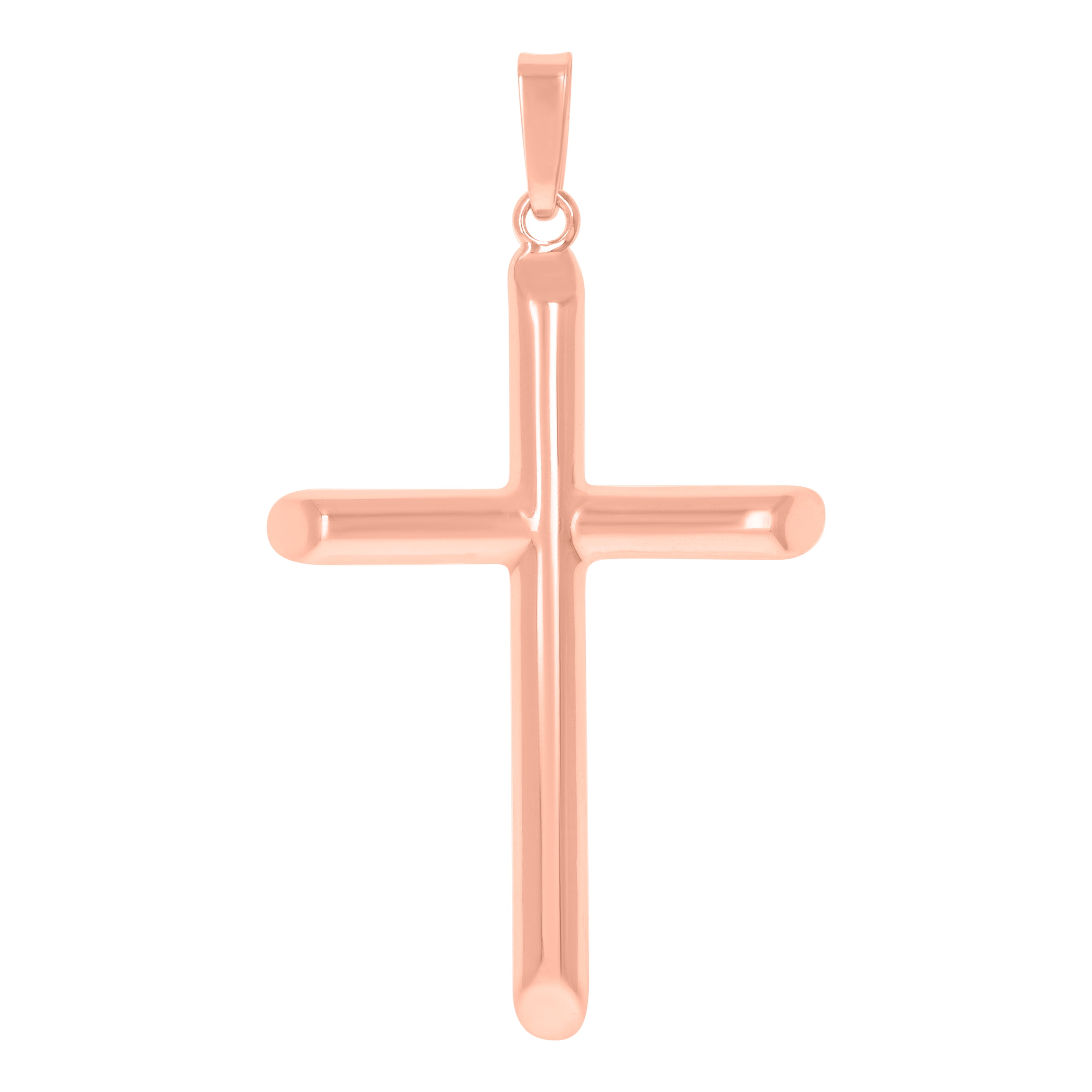 925 Sterling Silver Rose-Tone Unisex Hollow Tube Cross Religious Charm ...