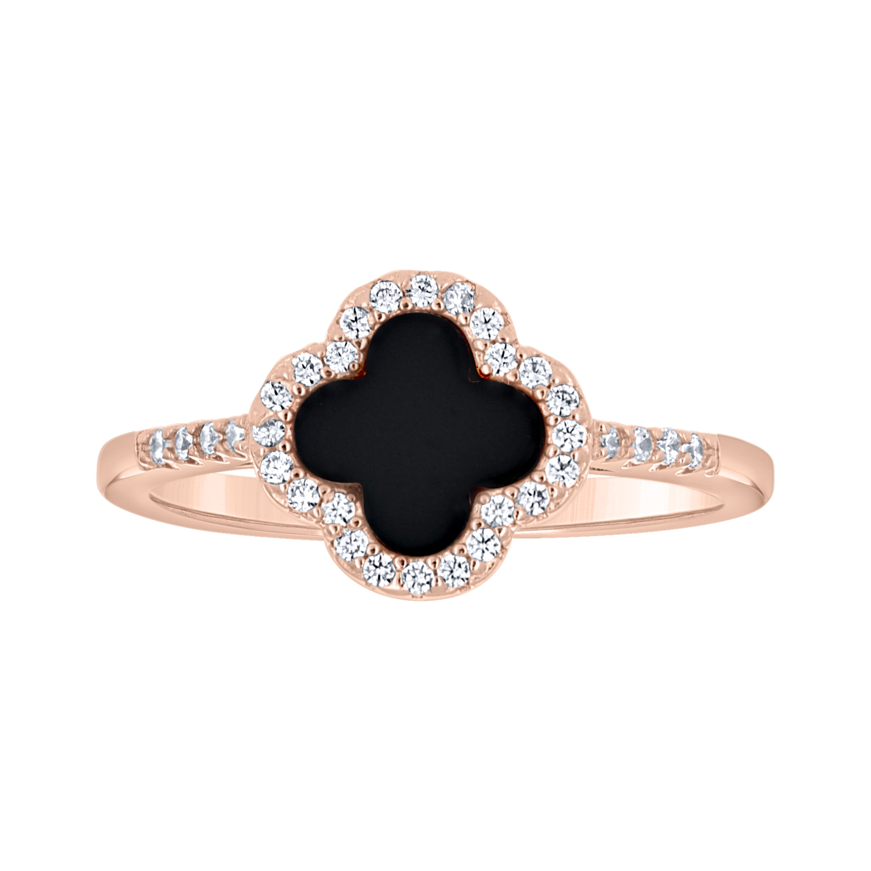 925 Sterling Silver Rose-Tone Womens Cubic-Zirconia Black Enameled ...