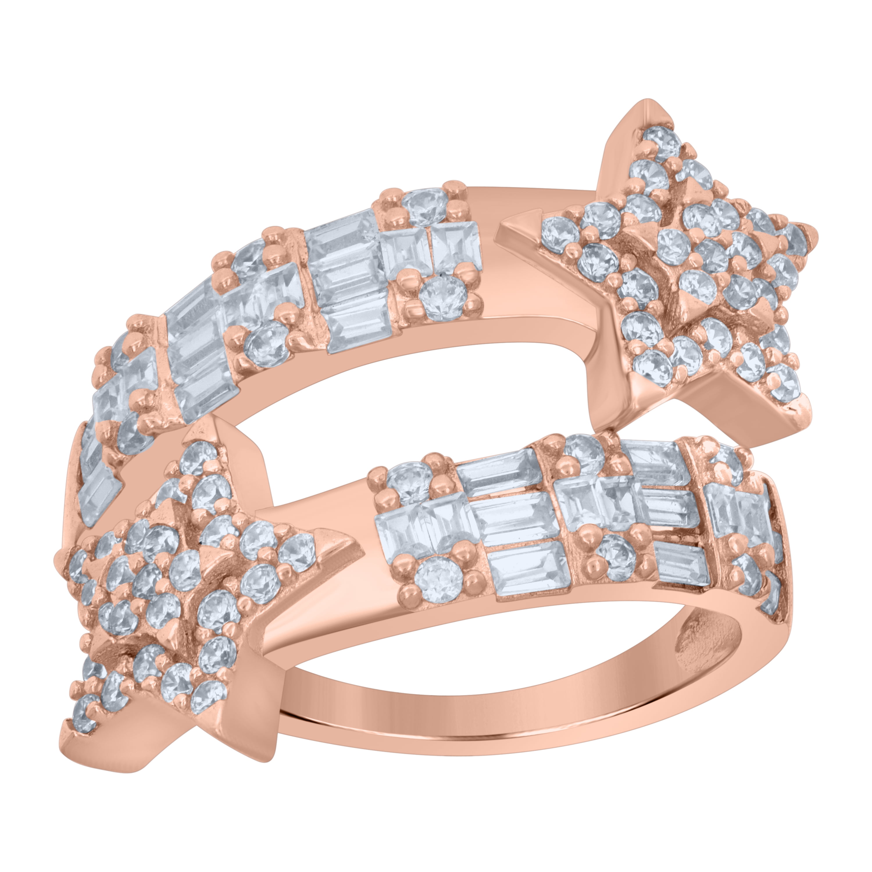 925 Sterling Silver Rose-Tone Womens Cubic-Zirconia Star Bypass Fashion ...